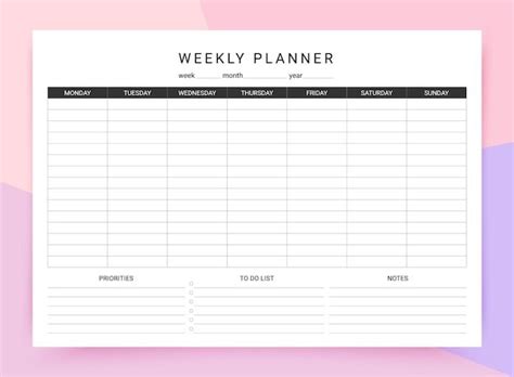 Планировщик на неделю Шаблон расписания