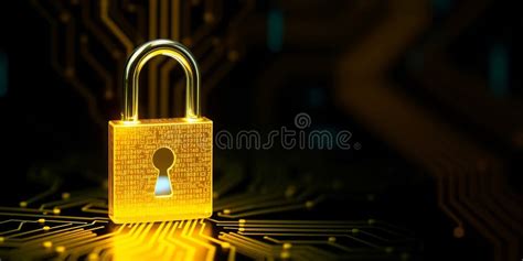 Golden Padlock On Digital Circuit Board Symbolizing Cybersecurity And