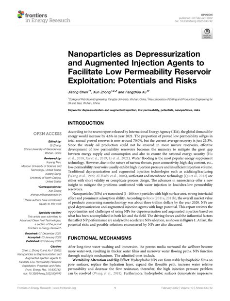 Pdf Nanoparticles As Depressurization And Augmented Injection Agents To Facilitate Low
