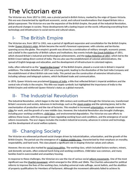 Overview Of The Victorian Era Pdf British Empire Victorian Era