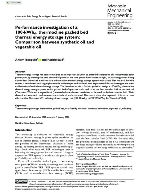 Pdf Performance Investigation Of A 100 Kwhth Thermocline Packed Bed Thermal Energy Storage