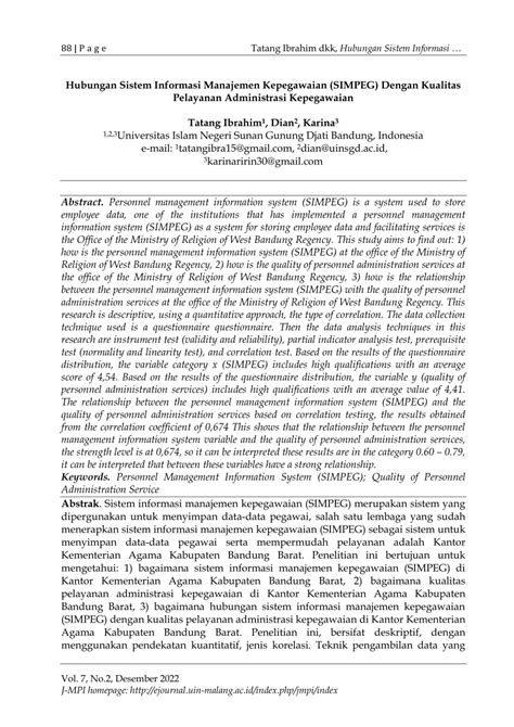 Pdf Hubungan Sistem Informasi Manajemen Kepegawaian Simpeg Dengan Kualitas Pelayanan