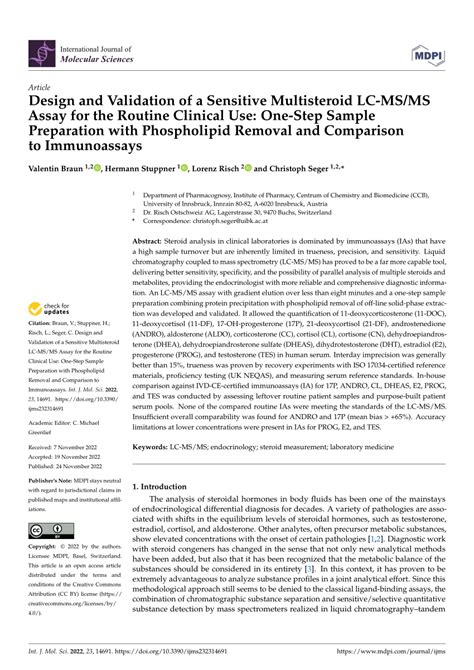 Pdf Design And Validation Of A Sensitive Multisteroid Lc Msms Assay For The Routine Clinical