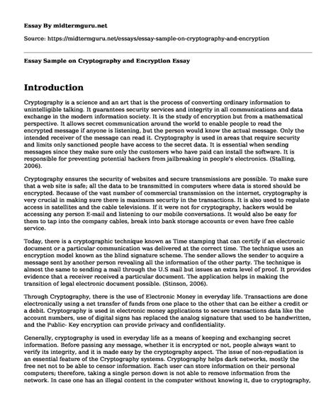 📚 Essay Sample On Cryptography And Encryption Free Essay Term Paper