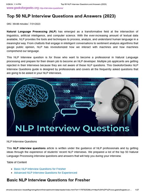 top 50 nlp interview questions and answers 2023 reader view pdf