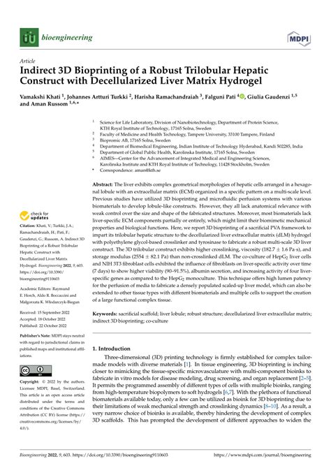 Pdf Indirect 3d Bioprinting Of A Robust Trilobular Hepatic Construct With Decellularized Liver