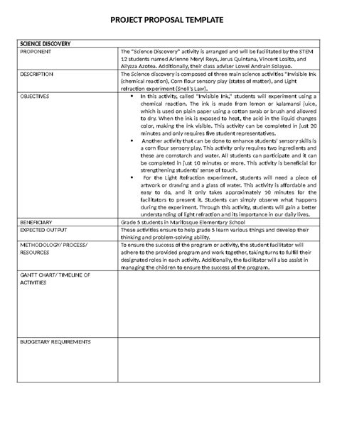 Project Proposal Template Science Discovery Proponent The “science
