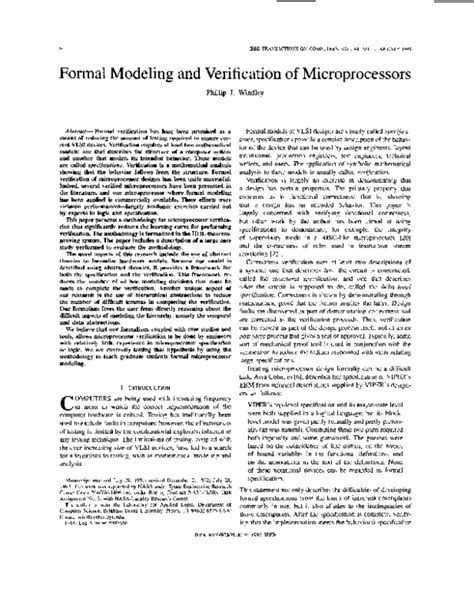 Pdf Formal Modeling And Verification Of Microprocessors Phillip Windley