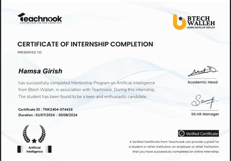 Hamsa Girish On Linkedin Ai Machinelearning Internship Teachnook