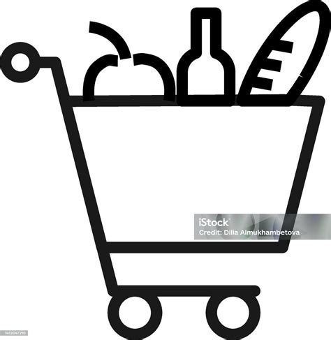 판매 구매 쇼핑 개념 웹 사이트 상점 상점 기사 서적에 적합한 벡터 기호 편집 가능한 스트로크 장바구니에 있는 음식의 선 아이콘 개념에 대한 스톡 벡터 아트 및 기타 이미지