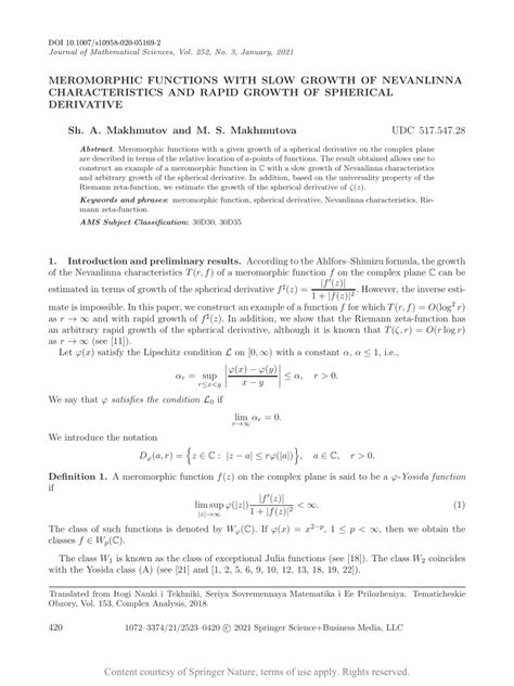 Meromorphic Functions With Slow Growth Of Nevanlinna Characteristics