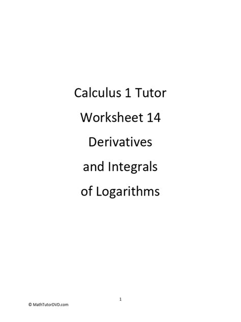 calculus 1 tutor worksheet 14 derivatives of logarithms pdf