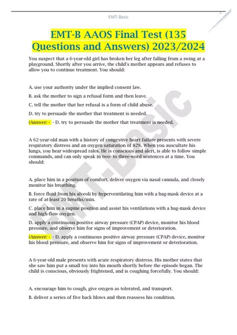 EMT B AAOS Final Test 135 Questions And Answers 2023 2024 EMT B Stuvia US