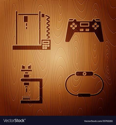 Set Smartwatch 3d Printer Microscope And Gamepad Vector Image