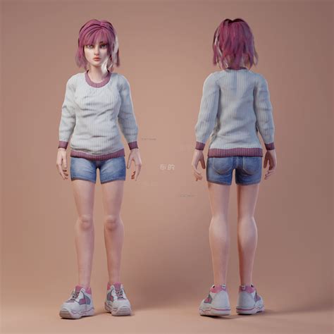 高质量blender工程文件 女孩女性 Blend Fbx Obj Tex Blender布的