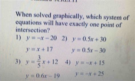 solved when solved graphically which system of equations will have