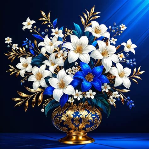 93000 Blue Gold Floral Vase Pictures
