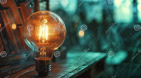 Vintage Incandescent Edison Light Bulb Glowing In The Dark Stock