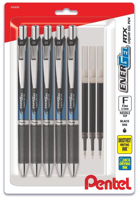 Pentel Energel 05 Mm Needle Tip Pens Energel Rtx Retractable Liquid