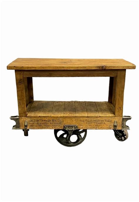 Antique American Industrial John Towsley Warehouse Work Cart Island At