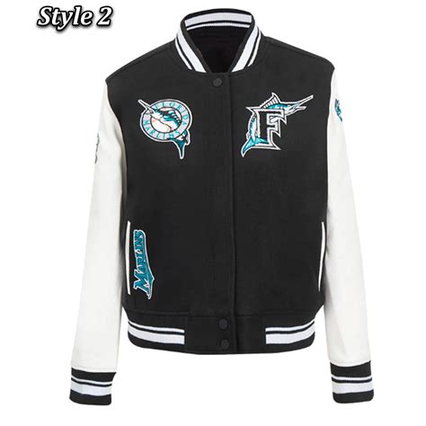 Mlb Eggshellblack Florida Marlins Retro Classic Rib Varsity Jacket
