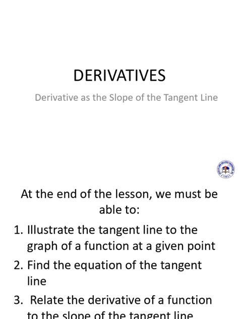Basic Calculus Derivatives As Slope Of Tangent Line Pdf Tangent Slope