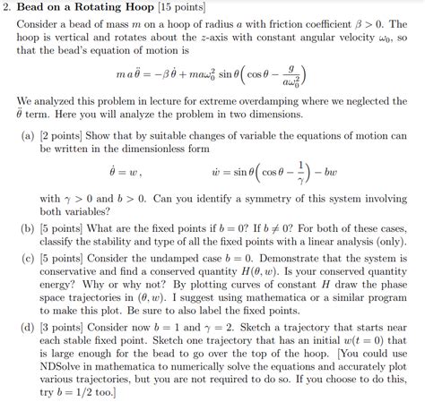 Solved Bead On A Rotating Hoop 15 Points Consider A Bead