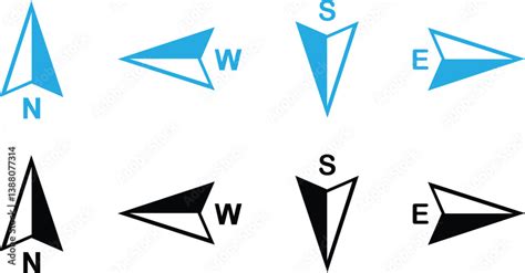 Compass Directions Icon Set North South East And West Direction