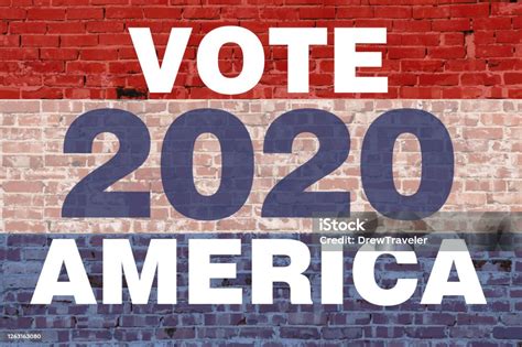 빈티지 벽돌 벽 발표 배경 배너 보드 캠페인 카드 일러스트 초대 포스터 기호를 통해 빨간색 흰색 파란색 텍스트 줄무늬와 2020