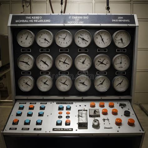 Vintage Industrial Control Panel with Analog Dials and Switches Stock Photo - Image of ...