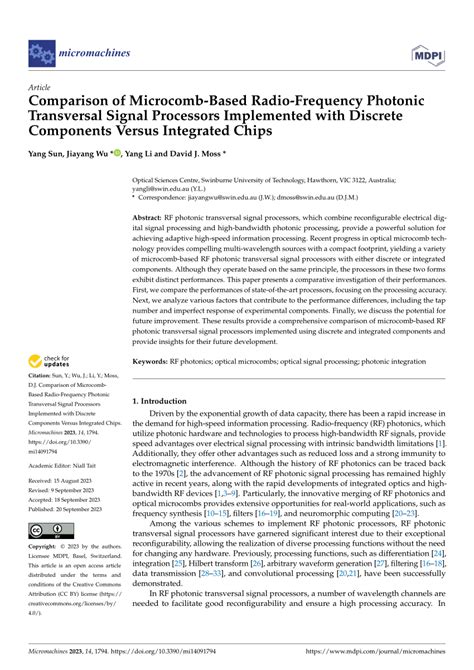 Pdf Comparison Of Microcomb Based Radio Frequency Photonic Transversal Signal Processors