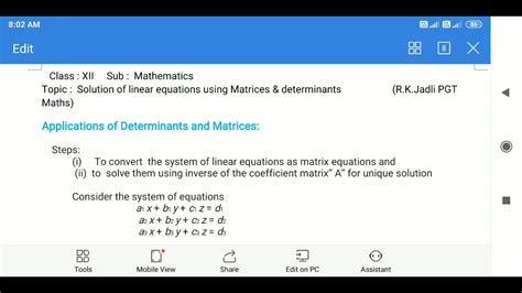 Application Of Determinants And Matrices Youtube