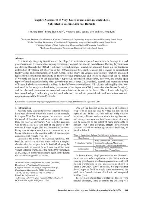 PDF Fragility Assessment Of Agricultural Facilities Subjected To Volcanic Ash Fall Hazards