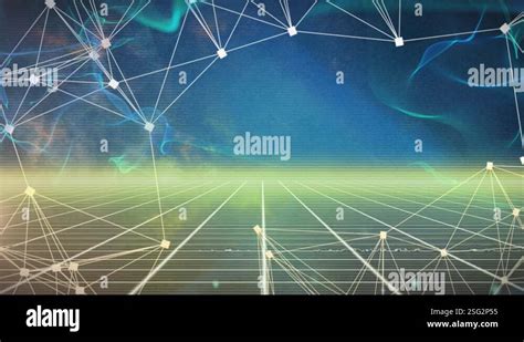 Animation Of Network Of Connections Over Grid Network Against Digital Waves On Stock Video