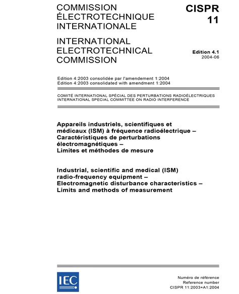 Cispr 11 Ed 4 1 B 2004 Industrial Scientific And Medical Ism
