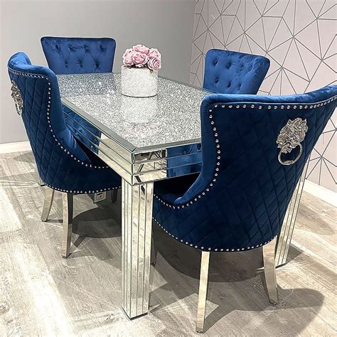 Diamond Crush Rectangular Mirrored Glass Dining Table 160cm Picture