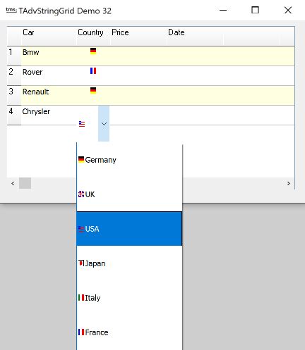 TMS Software TAdvStringGrid Example