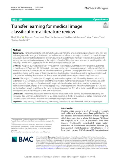transfer learning for medical image classification slr pdf