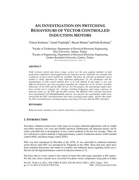 Pdf An Investigation On Switching Behaviours Of Vector Controlled