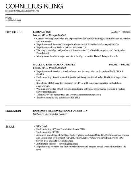 Devops Analyst Resume Samples Velvet Jobs