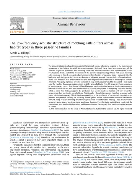 The Low Frequency Acoustic Structure Of Mobbing Calls Differs Across Habitat Types In Three