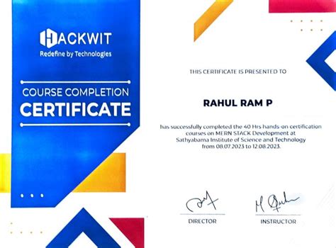 Rahul Ram P On Linkedin Hello Connections I Have Successfully Completed My Internship At Hackwit…