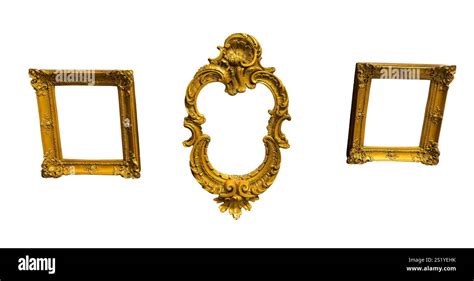 Vintage Frames Hanging On Wall Set Ornate Golden Baroque Style Frames