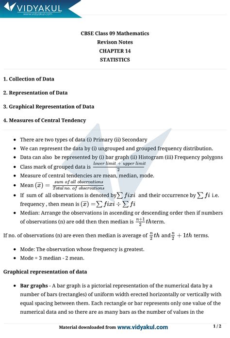 Class 9th Math Statictics Ncert Notes Cbse 2023