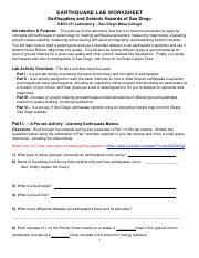 Earthquake Lab Worksheet 2pdf Earthquake Lab Worksheet Earthquakes
