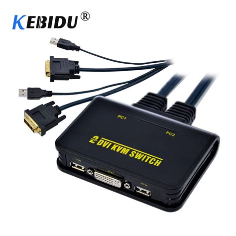Kebidu USB DVI Switch Port USB DVI KVM Switcher With Cable Video Output Selector For Keyboard