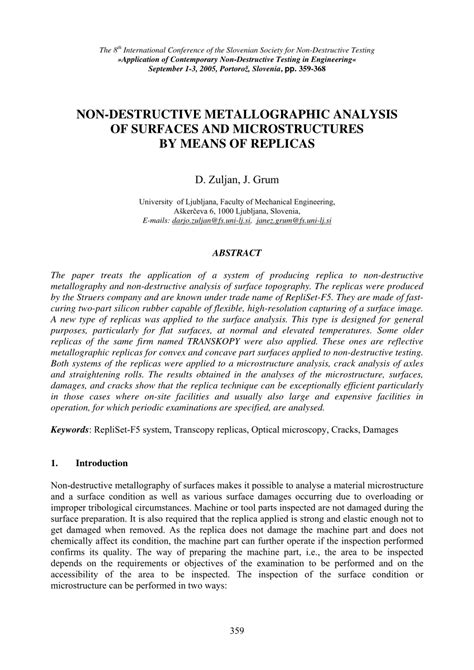 PDF Non Destructive Metallographic Analysis Of Surfaces And Microstructures By Means Of Replicas