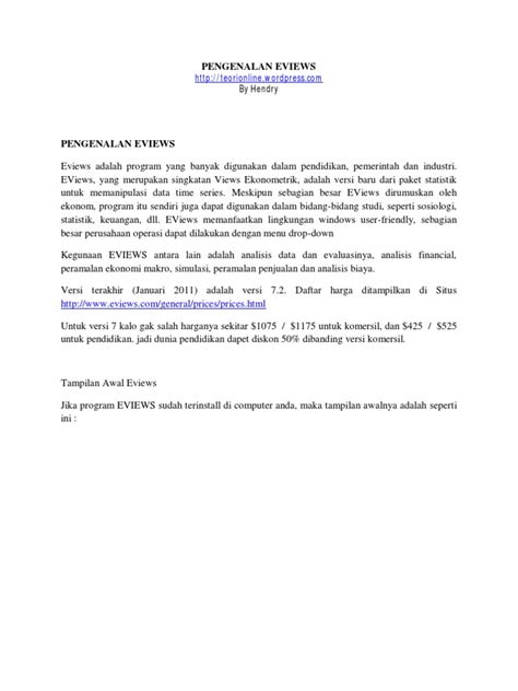 Pengenalan Eviews Eviews Introduction Pdf