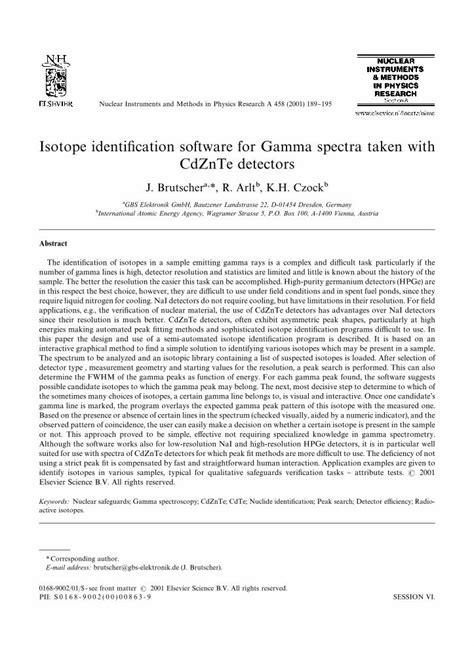Pdf Isotope Identification Software For Gamma Spectra Taken With Cdznte Detectors Dokumentips
