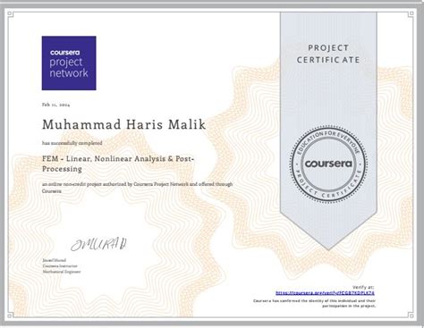 Completed Fem Linear Analysis On Coursera Muhammad Haris Malik Posted
